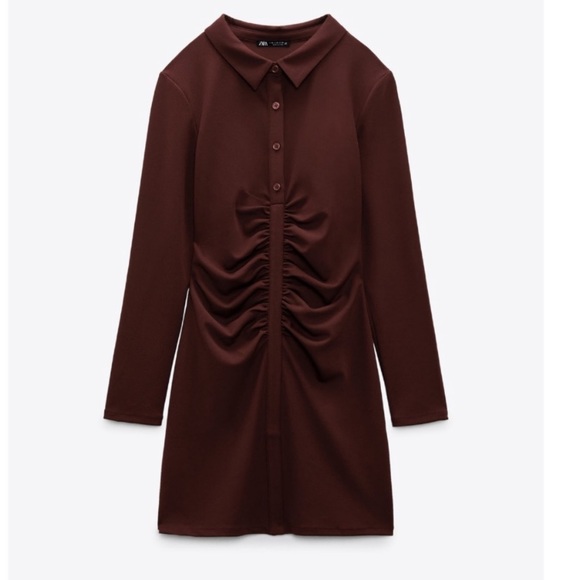 Zara | Dresses | Zara Body Con Ruched Button Front Stretch Shirt Dress ...
